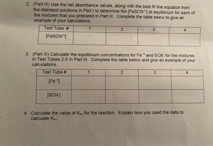 Solved 2. (Part III) Use the net absorbance values, along | Chegg.com