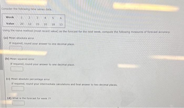 Solved Consider the following time series data. Using the | Chegg.com