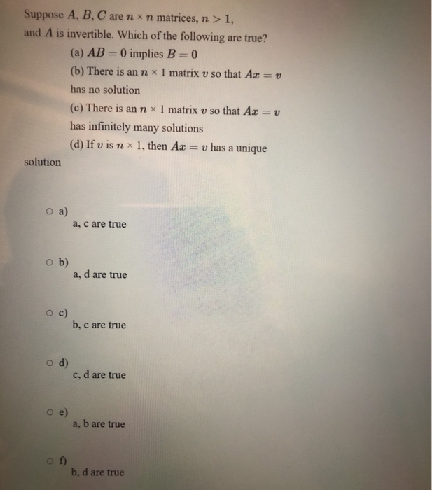 Solved Suppose A, B, C are n x n matrices, n > 1, and A is | Chegg.com