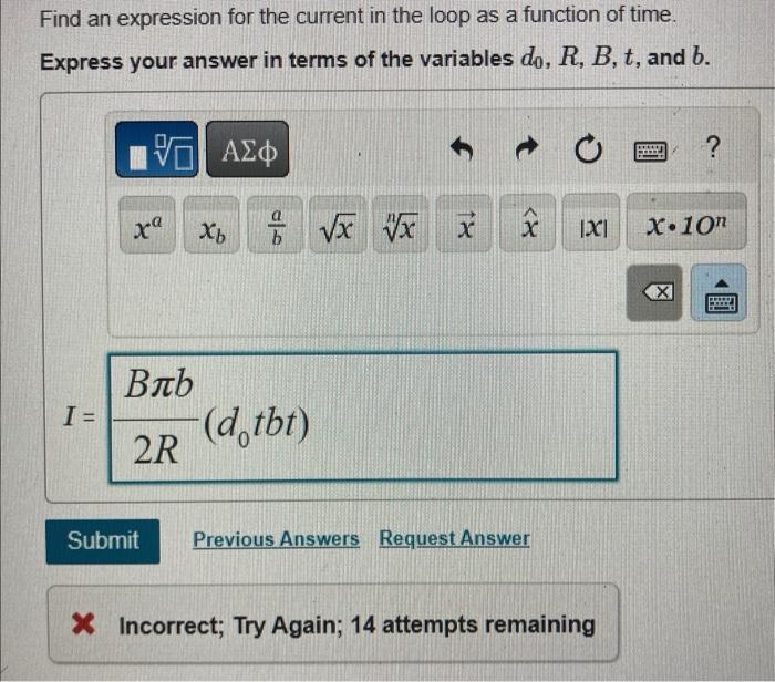 Solved A flexible conducting loop of diameter d0 and | Chegg.com