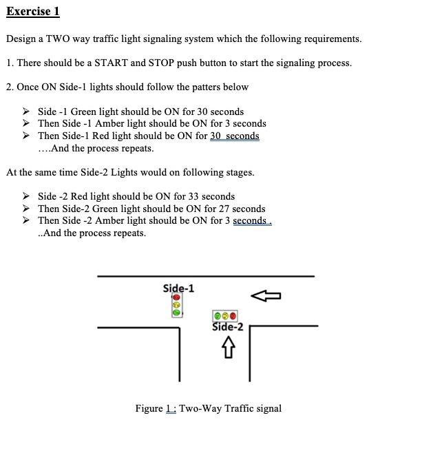 Solved Exercise 1 Design a TWO way traffic light signaling | Chegg.com