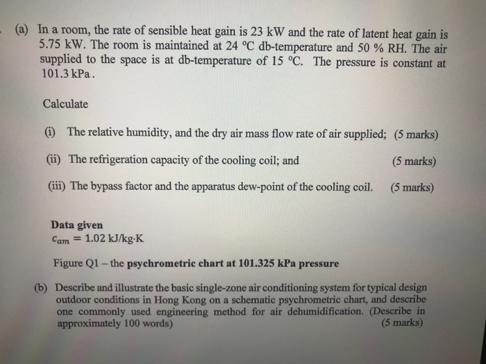 Solved (a) In a room, the rate of sensible heat gain is 23 | Chegg.com