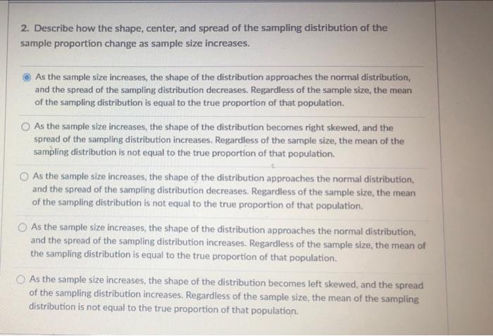 Solved 2. Describe how the shape, center, and spread of the | Chegg.com
