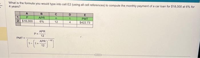 Solved What is the formula you would type into cell E2 | Chegg.com