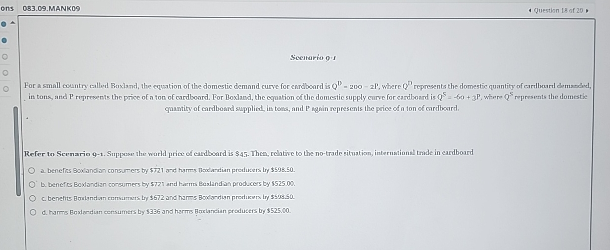 High Quality SOLUTION 083.09.MANK09Question 18 ﻿of 20Scenario 9-1For a | Chegg.com