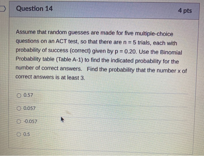 Solved Question 14 4 pts Assume that random guesses are made | Chegg.com