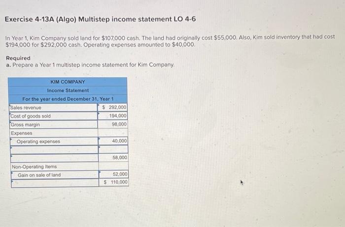 Solved Exercise 4-13A (Algo) Multistep income statement LO | Chegg.com