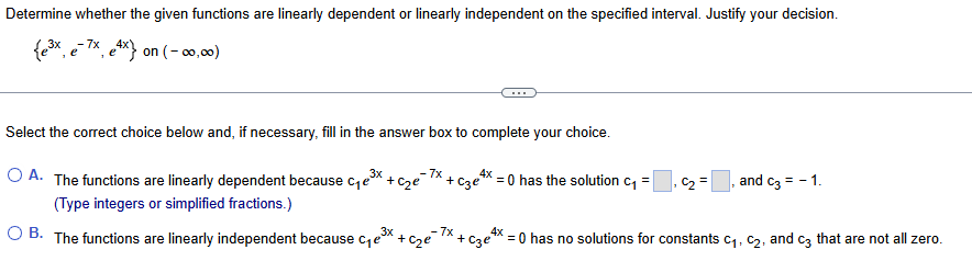 Solved Determine whether the given functions are linearly | Chegg.com