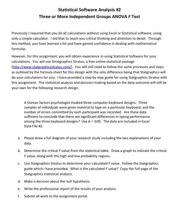 Solved Statistical Software Analysis \#2 Three or More | Chegg.com