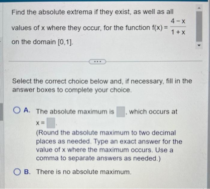 Solved Find the absolute extrema if they exist, as well as | Chegg.com