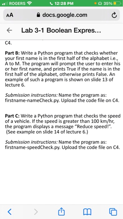 Solved 35% ROGERS 12:28 PM docs.google.com { Lab 3-1 Boolean | Chegg.com