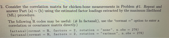 2. Consider the correlation matrix for chicken-bone | Chegg.com