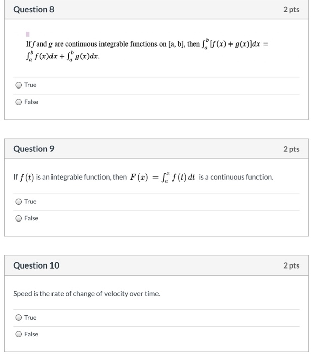 Solved Question 8 2 pts Iff and g are continuous integrable | Chegg.com