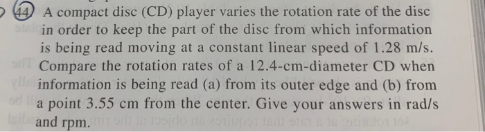 Solved 14 A compact disc (CD) player varies the rotation | Chegg.com