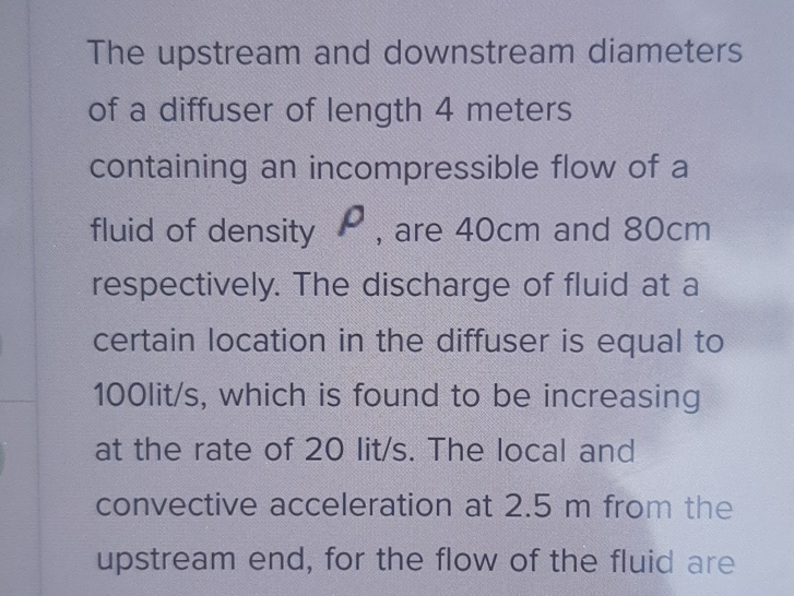 Solved The upstream and downstream diameters of a diffuser | Chegg.com