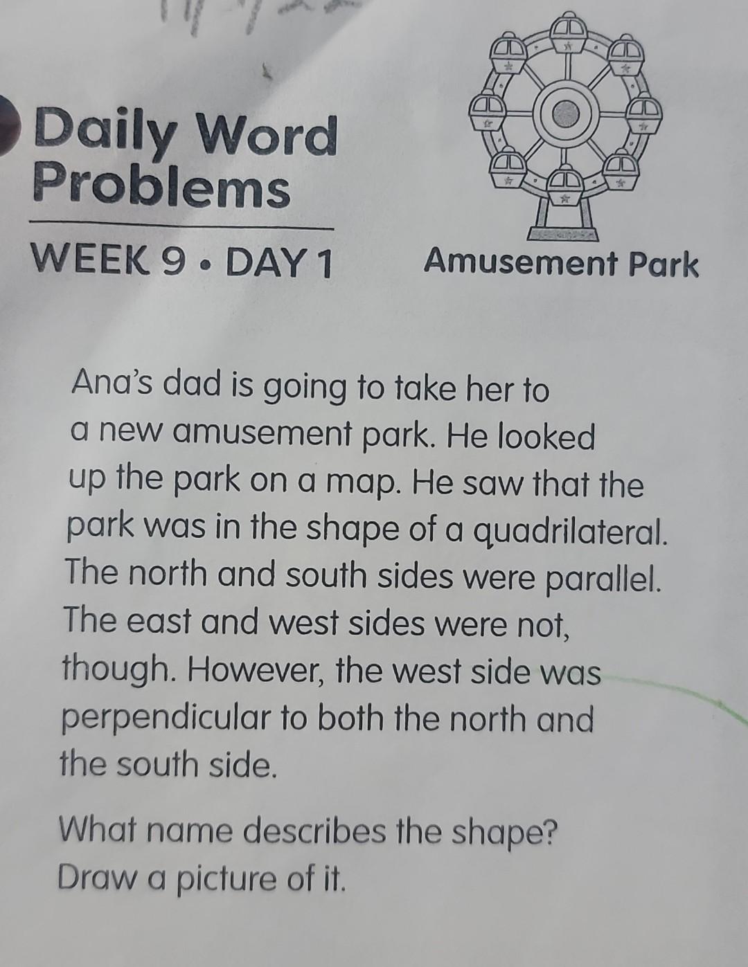 Solved Daily Word Problems WEEK 9⋅ DAY 1 Amusement Park | Chegg.com