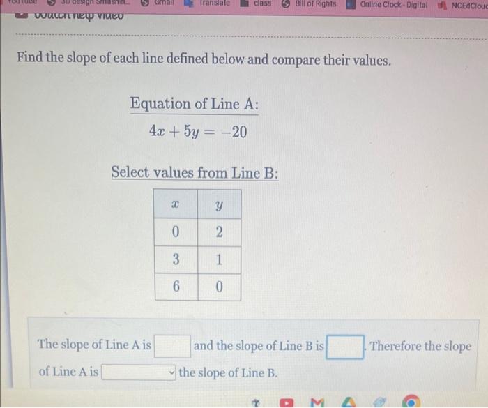 Solved Find the slope of each line defined below and compare | Chegg.com