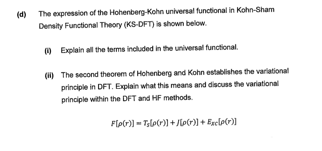 Solved (d) ﻿The expression of the Hohenberg-Kohn universal | Chegg.com