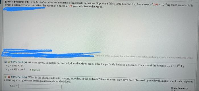 Solved (10\%) Problem 10: The Moon's craters are remants of | Chegg.com