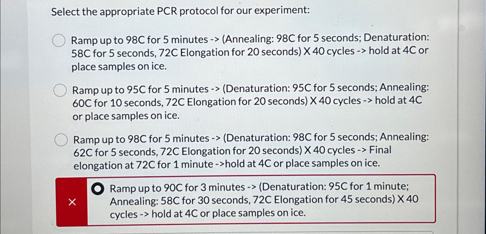 Solved Select the appropriate PCR protocol for our | Chegg.com