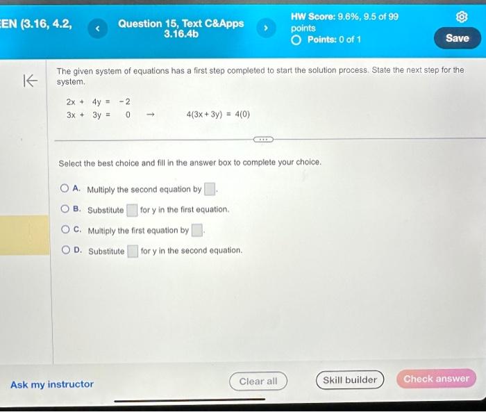 Solved The given system of equations has a first step | Chegg.com