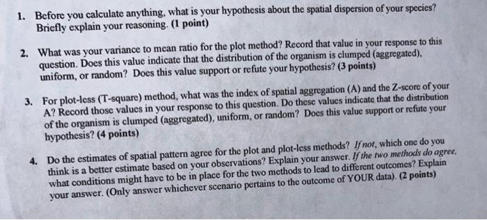 Data analysis for the plotless (T-square) method 1. | Chegg.com