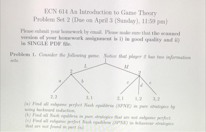 Solved ECN 614 An Introduction to Game Theory Problem Set 2 | Chegg.com