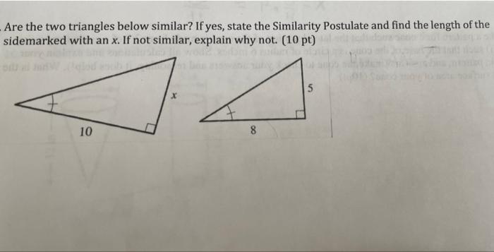 Solved - Are the two triangles below similar? If yes, state | Chegg.com