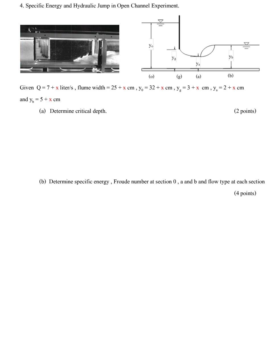 Solved 4. Specific Energy and Hydraulic Jump in Open Channel | Chegg.com