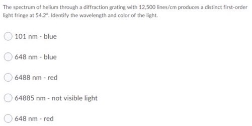 Solved The spectrum of helium through a diffraction grating | Chegg.com