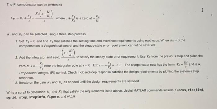 Pl compensator design using root locus The heating | Chegg.com
