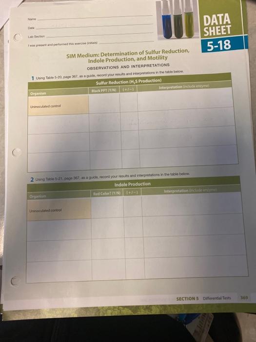 Name Date Lab Section DATA SHEET 5-7 I was present | Chegg.com