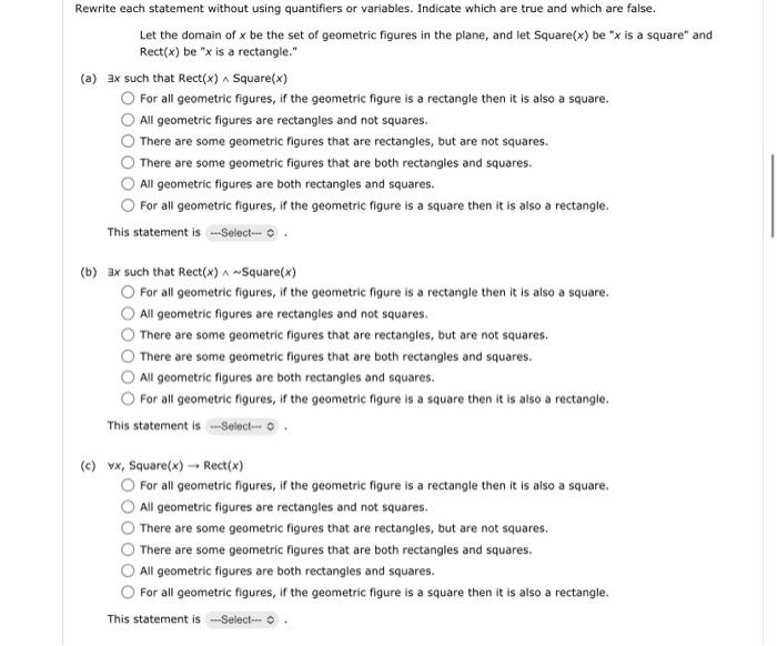 Solved Rewrite Each Statement Without Using Quantifiers Or 