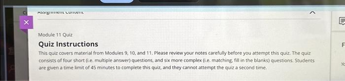Module 11 Quiz Quiz Instructions This quiz covers | Chegg.com
