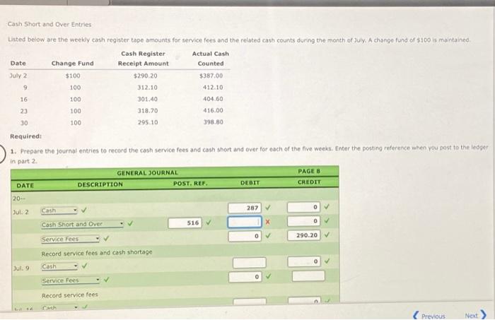 Solved Cash Short and Over Entries: Listed below are the | Chegg.com