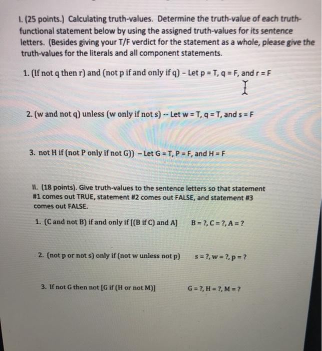 Solved 1. (25 points.) Calculating truth-values. Determine | Chegg.com