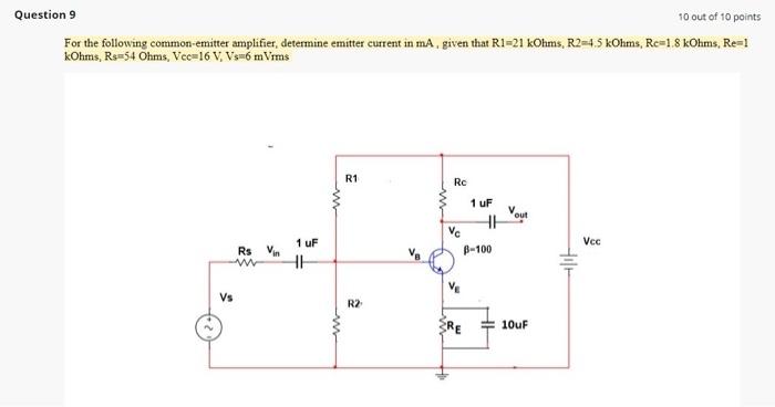 Solved For the following common-emitter amplifier, determine | Chegg.com