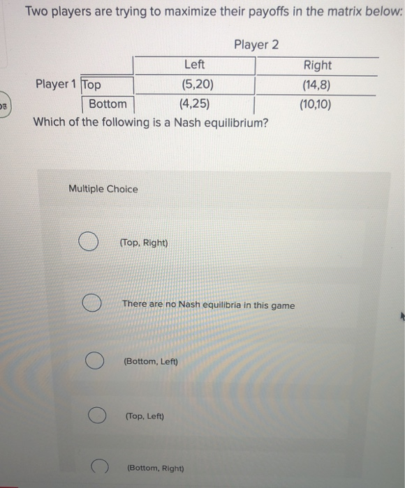 Solved Two players are trying to maximize their payoffs in | Chegg.com