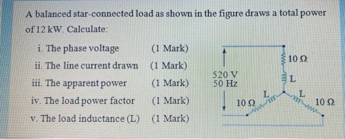 Solved A balanced star-connected load as shown in the figure | Chegg.com