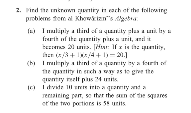 Solved 2. ﻿Find the unknown quantity in each of the | Chegg.com