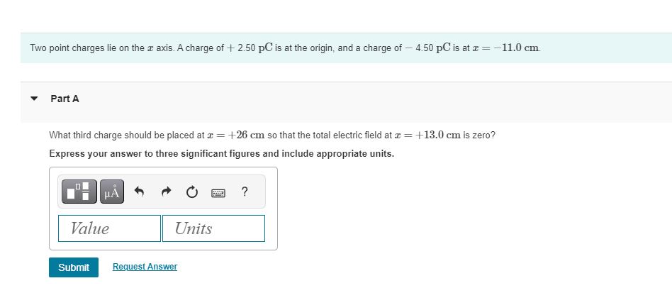Solved Two point charges lie on the x ﻿axis. A charge of | Chegg.com