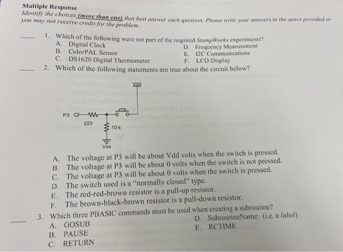 Solved Multiple Response Identify the choices (more than | Chegg.com