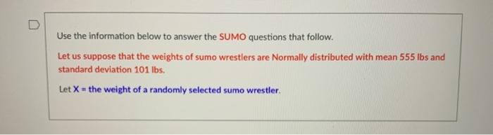 Solved Use the information below to answer the SUMO | Chegg.com
