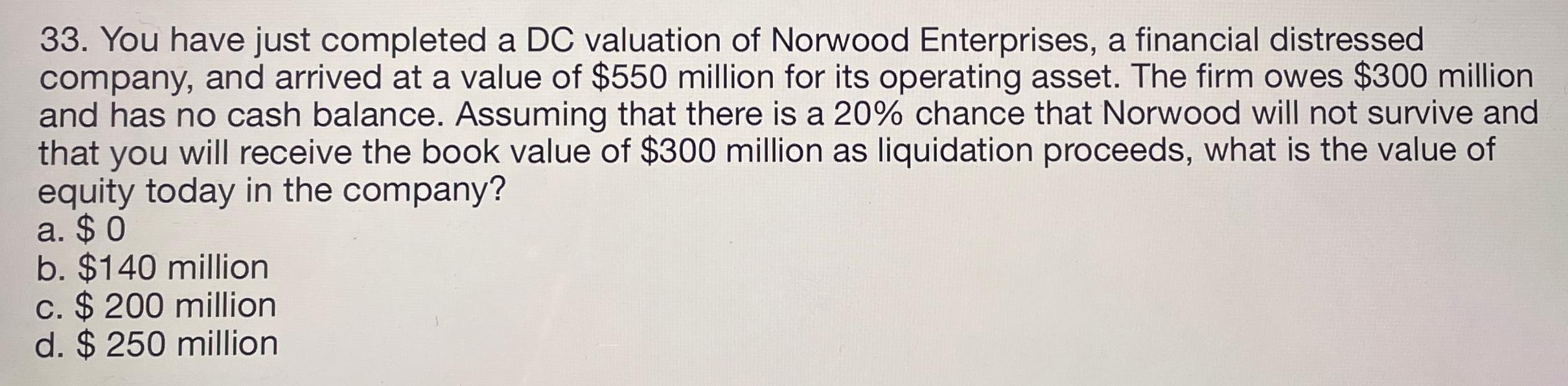 Solved You have just completed a DC valuation of Norwood | Chegg.com
