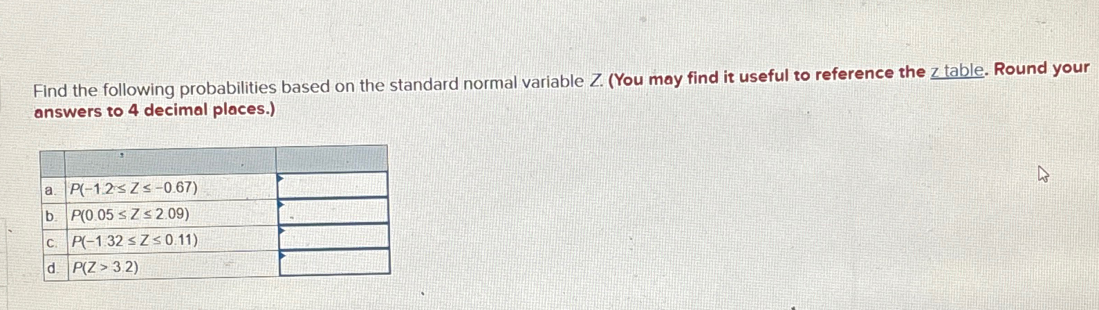 Solved Find the following probabilities based on the | Chegg.com