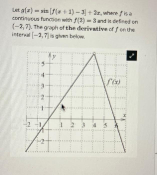 Solved Let g(x)=sin[f(x+1)−3]+2x, where f is a continuous | Chegg.com