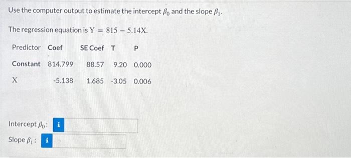 Solved Use the computer output to estimate the intercept β0 | Chegg.com