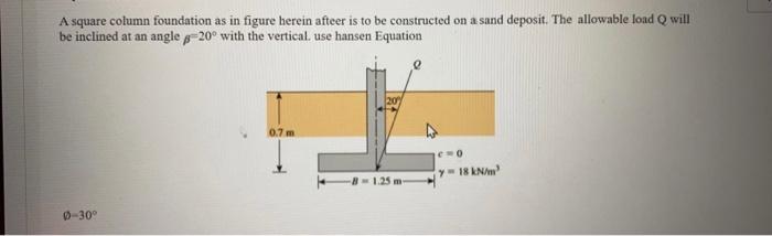 Solved a A square column foundation as in figure herein | Chegg.com