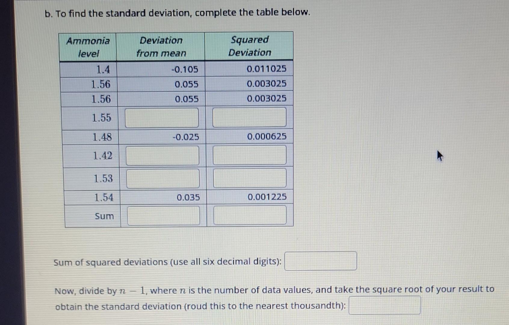 Solved b. To find the standard deviation, complete the table | Chegg.com