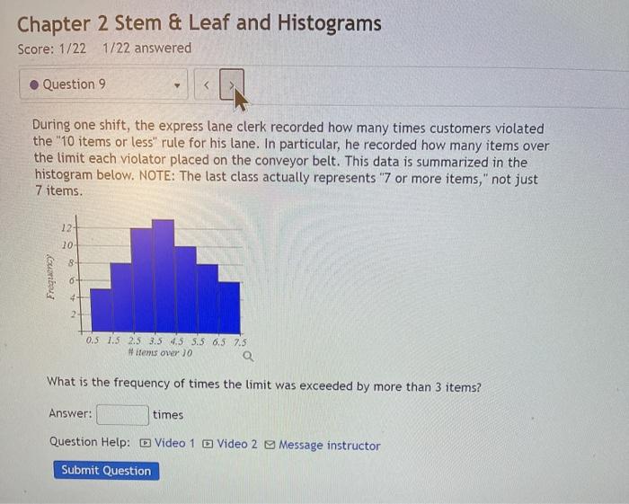 Solved Chapter 2 Stem & Leaf and Histograms Score: 1/221/22 | Chegg.com
